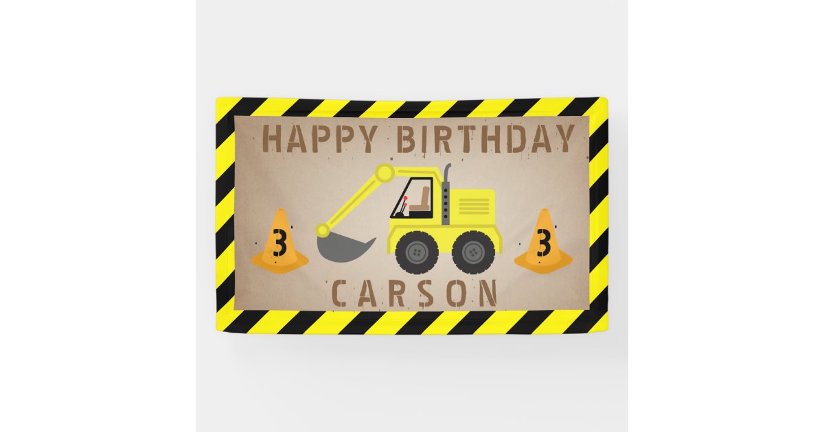 Excavator Construction Birthday Banner | Zazzle