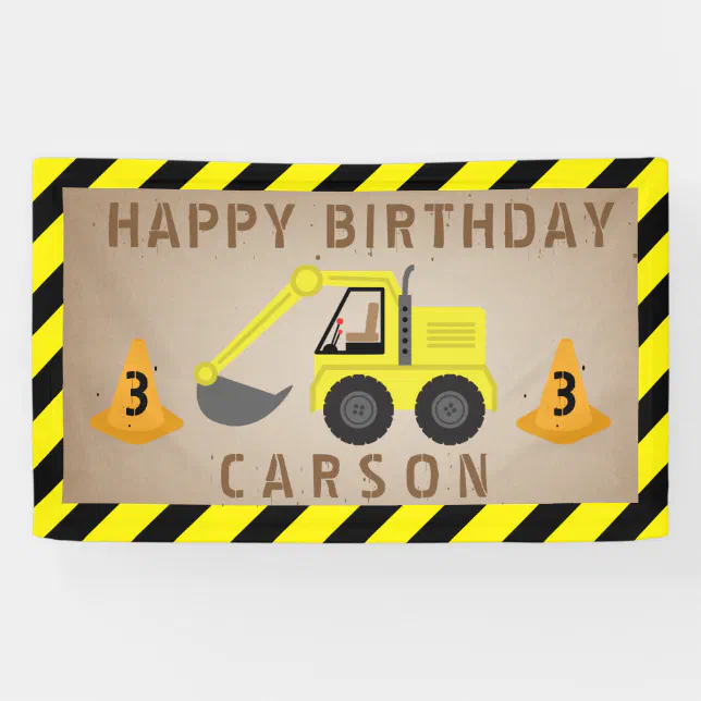 Excavator Construction Birthday Banner | Zazzle