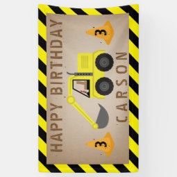 Excavator Construction Birthday Banner | Zazzle