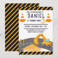 Excavator Construction Cone Kids Birthday Party Invitation | Zazzle