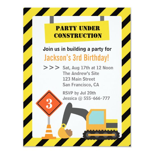 Excavator Construction Theme kids Birthday Party Invitation | Zazzle.com