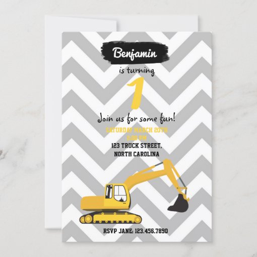 Excavator Construction Truck Birthday Invitation | Zazzle