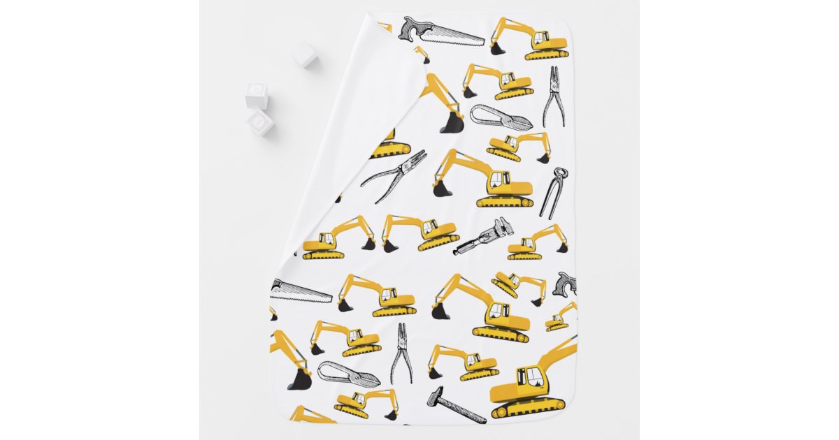 Excavator Construction Trucks and Tools Pattern Baby Blanket | Zazzle