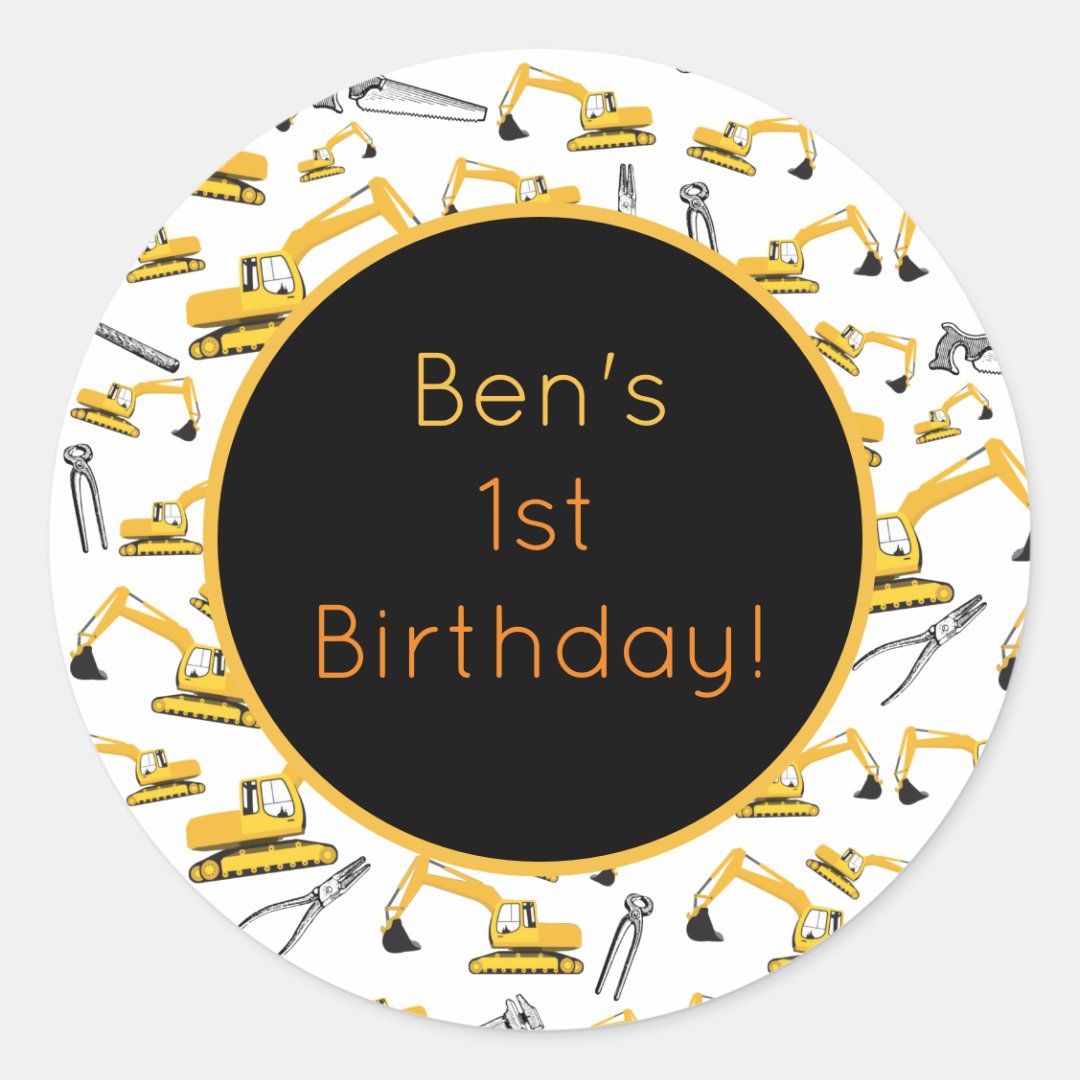 Excavator Construction Trucks and Tools Pattern Classic Round Sticker ...