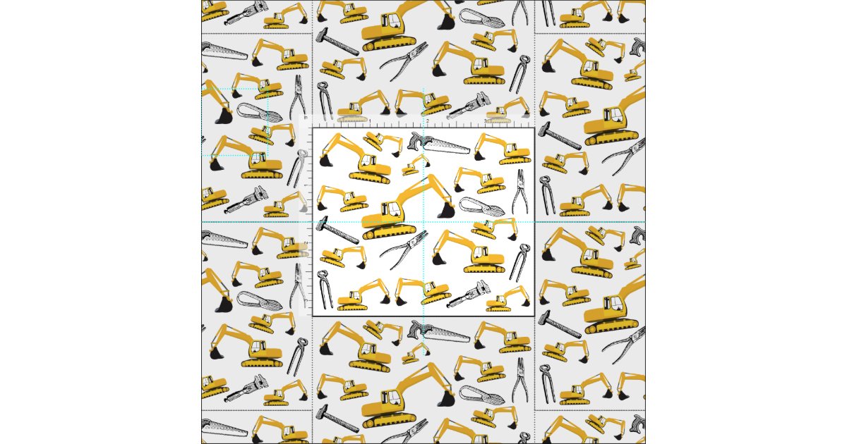 Excavator Construction Trucks and Tools Pattern Fabric | Zazzle