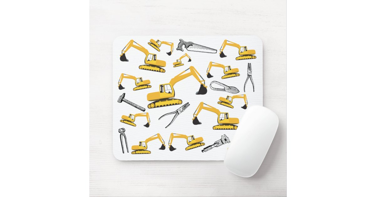 Excavator Construction Trucks and Tools Pattern Mouse Pad | Zazzle
