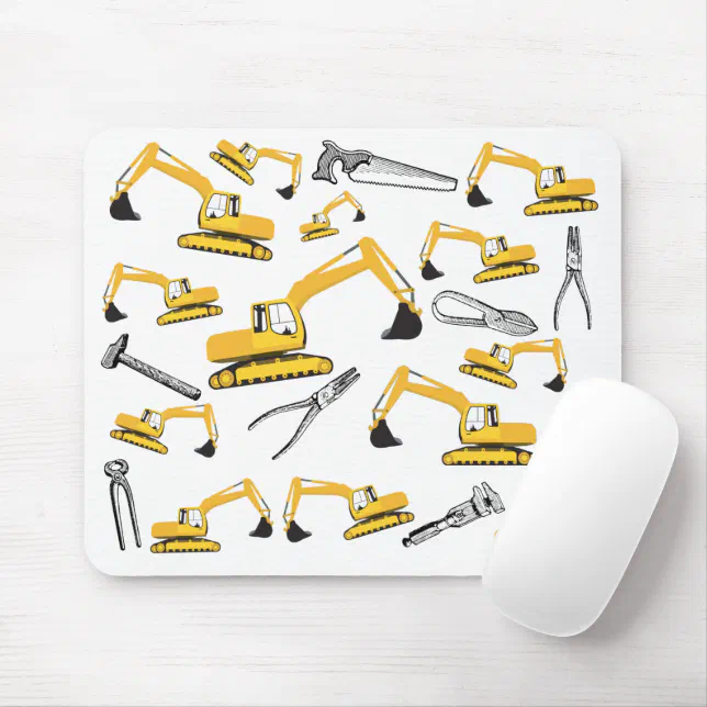 Excavator Construction Trucks and Tools Pattern Mouse Pad | Zazzle