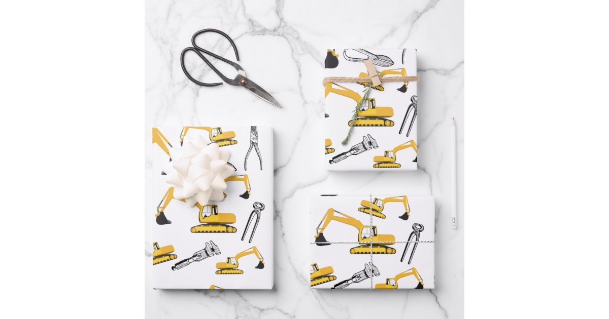 Excavator Construction Trucks and Tools Pattern Wrapping Paper Sheets ...