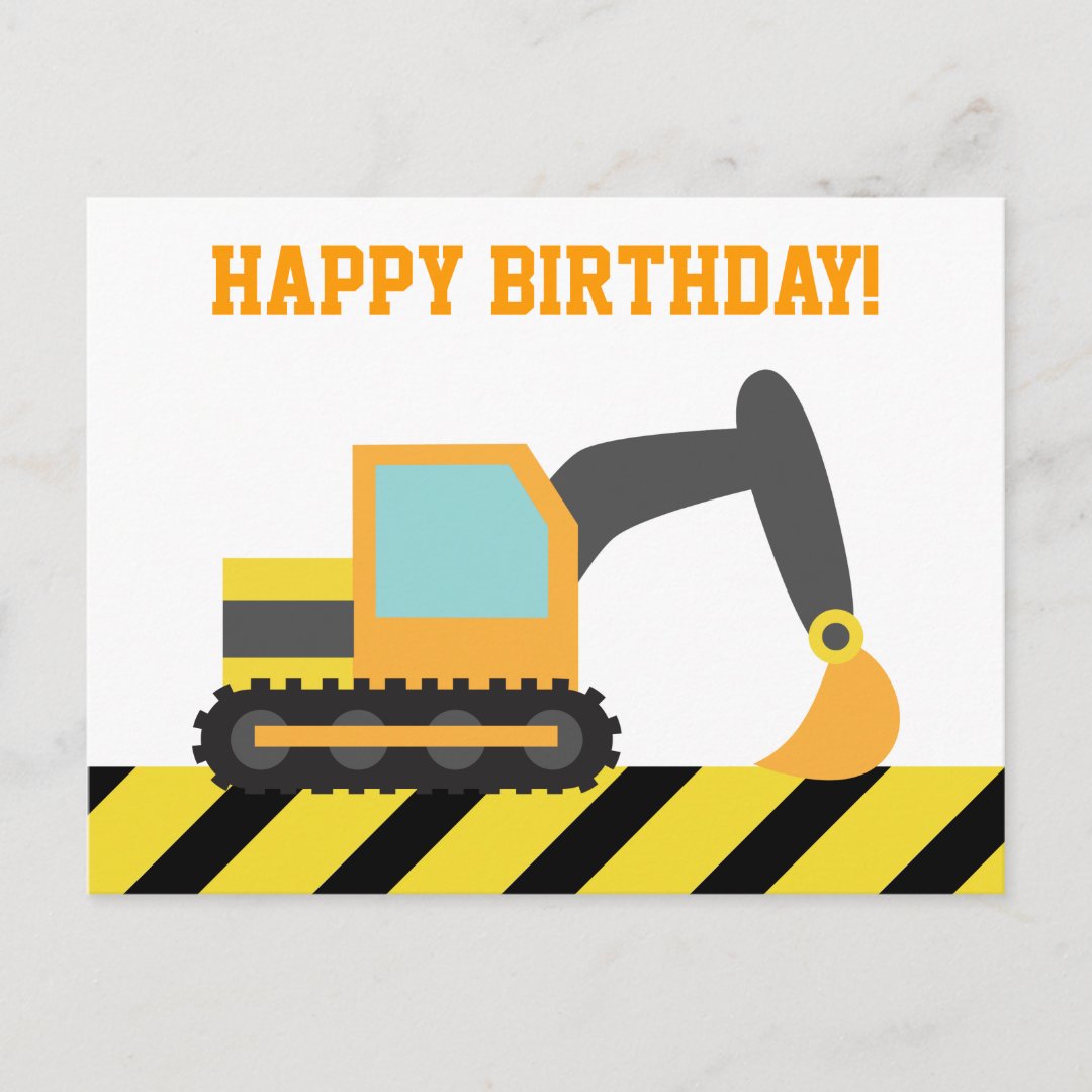 Excavator, Construction Vehicle, Happy Birthday Postcard | Zazzle