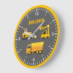 Excavator Dump Truck Construction Theme Kids Room Large Clock | Zazzle