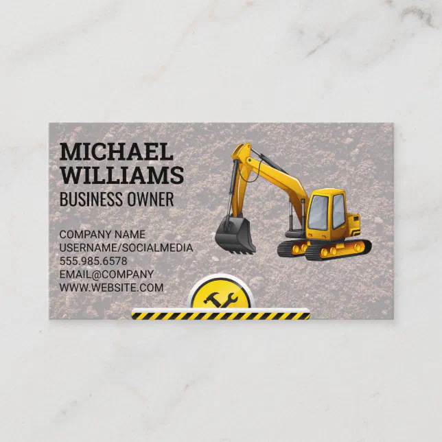 Excavator | Earth Mover Construction Site Hardware Business Card | Zazzle