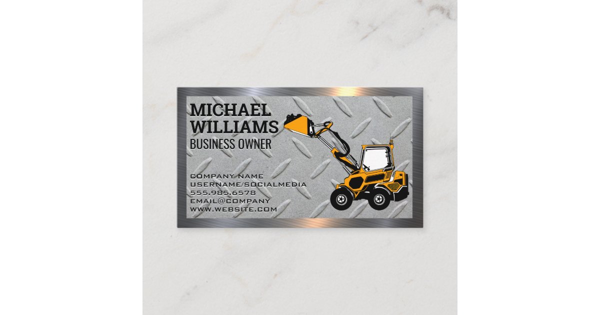 Excavator | Earth Mover | Metal Steel Business Card | Zazzle