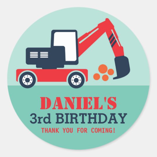 Excavator Kid Builder Birthday Party Favor Sticker | Zazzle.com