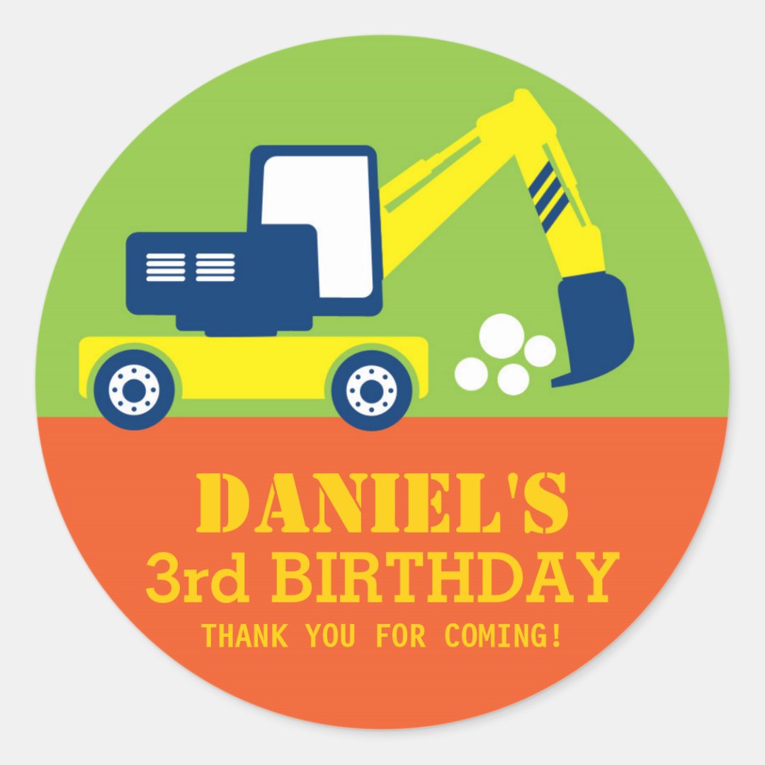 Excavator Kids Builder Birthday Party Sticker | Zazzle