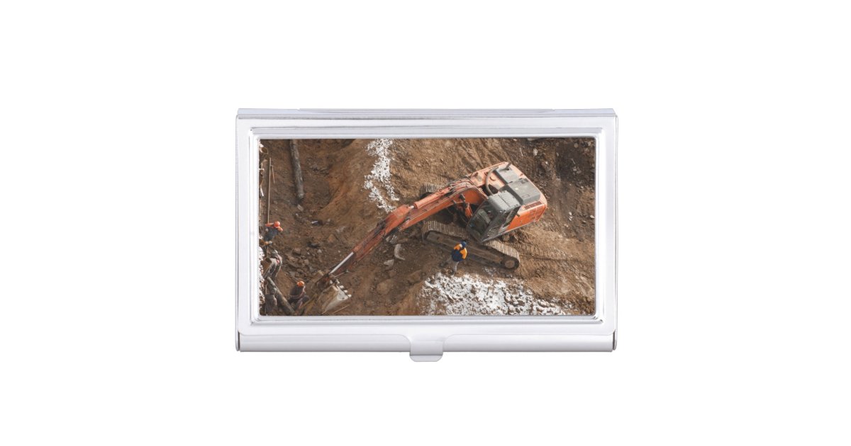 Excavator on a construction plant business card holder | Zazzle