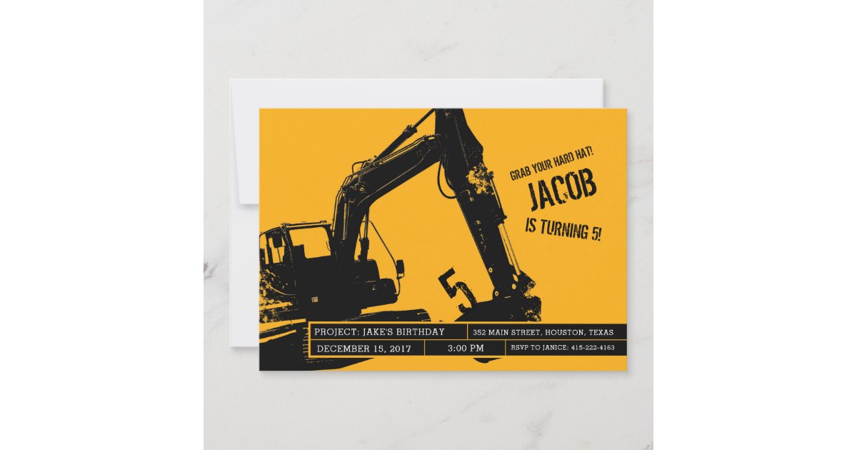 Excavator Party Invitation for Construction Party | Zazzle
