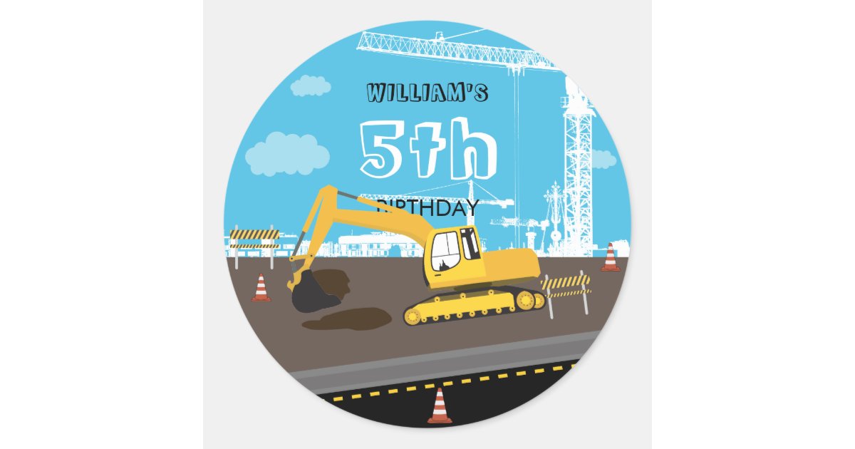 Excavator Truck Construction Trucks Birthday Party Classic Round ...