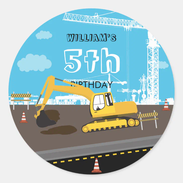 Excavator Truck Construction Trucks Birthday Party Classic Round ...