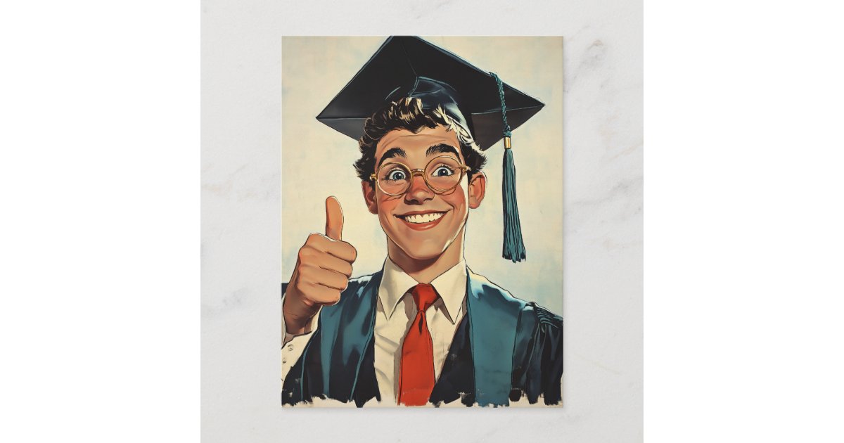 Excited Graduate Giving a Thumbs-Up Postcard | Zazzle