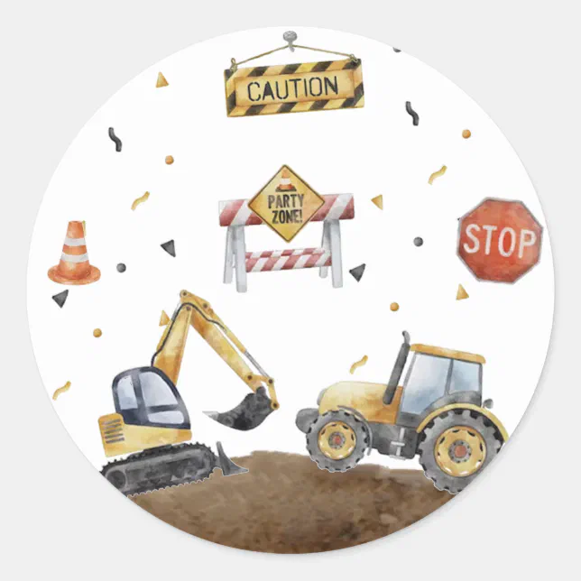 Exciting Construction Adventure for a Boy Classic Round Sticker | Zazzle