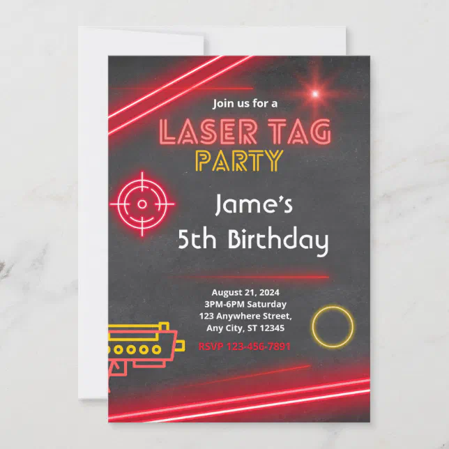 Exciting Laser Tag Party Birthday Invitation | Zazzle