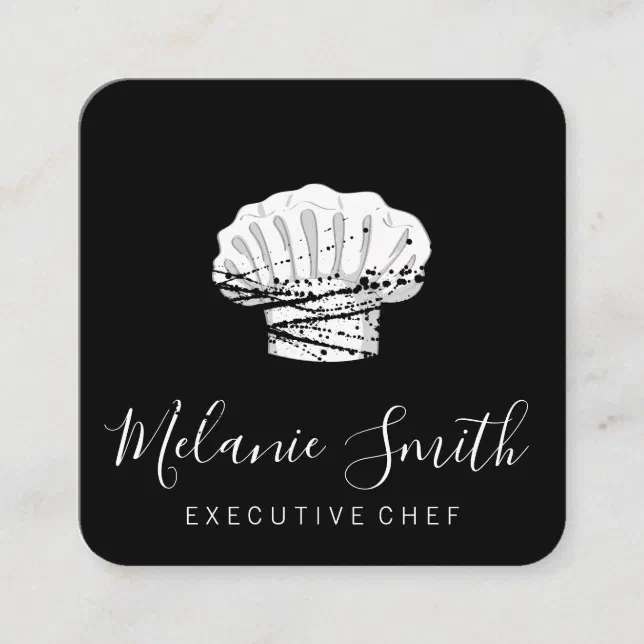 Executive Chef Hat and Knife Square Business Card | Zazzle