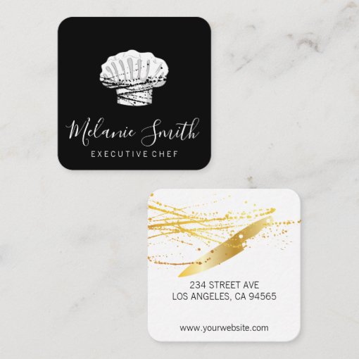 Executive Chef Hat and Knife Square Business Card | Zazzle