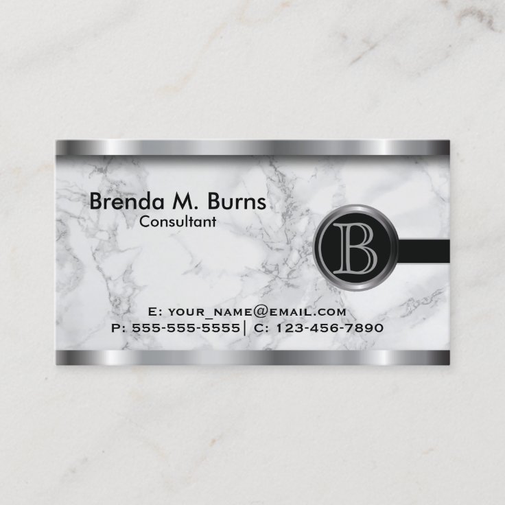 Executive Gray Marble Monogram Business Card | Zazzle