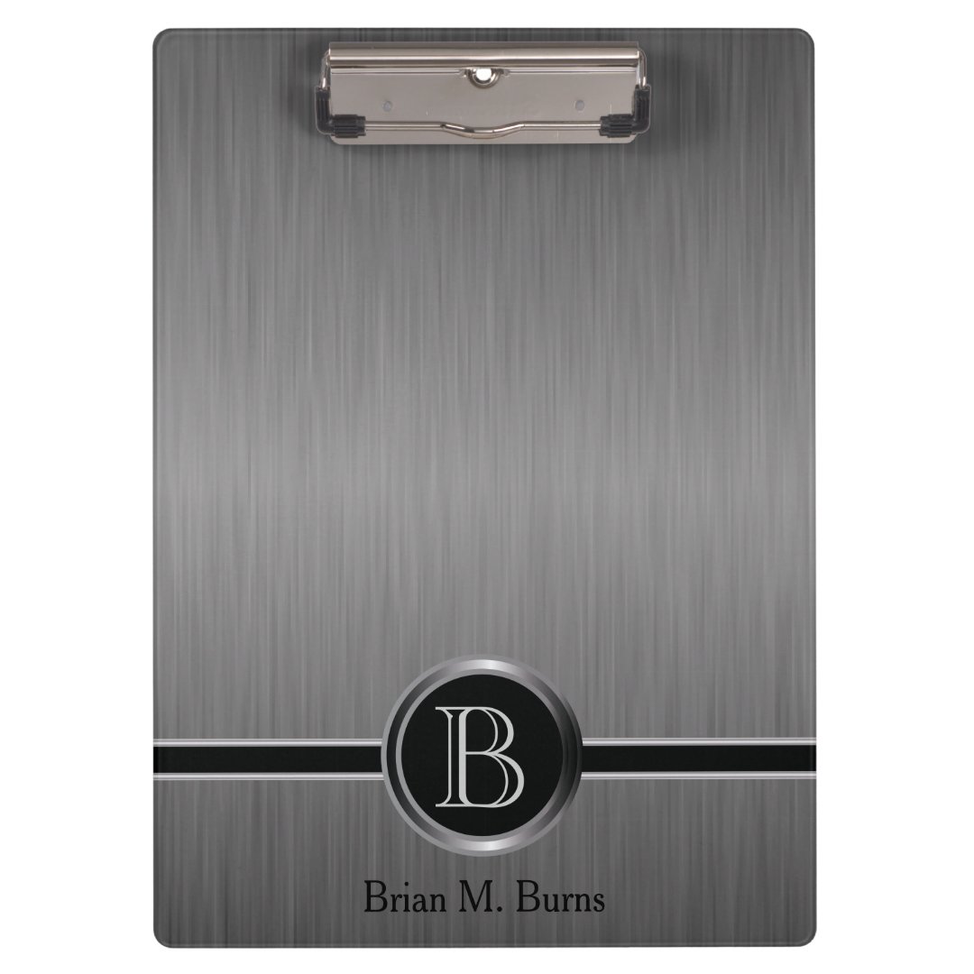 Executive Monogram Design - Black Brush Steel Clipboard | Zazzle