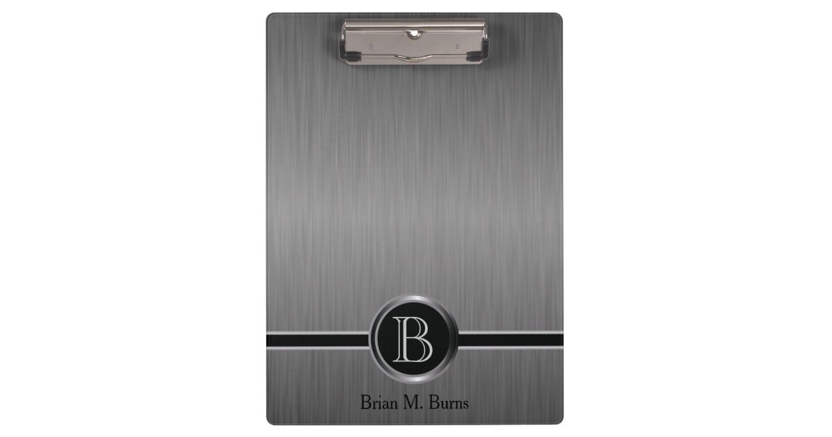 Executive Monogram Design - Black Brush Steel Clipboard | Zazzle