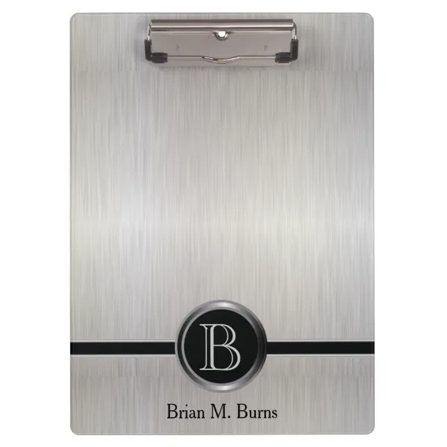 Executive Monogram Design - White Brush Steel Clipboard | Zazzle
