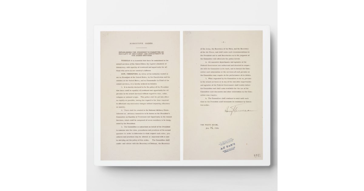 Executive Order 9981 Desegregation of Armed Forces Plaque | Zazzle