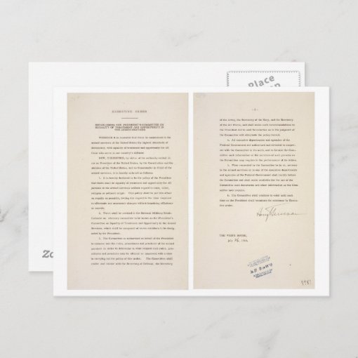 Executive Order 9981 Desegregation of Armed Forces Postcard | Zazzle