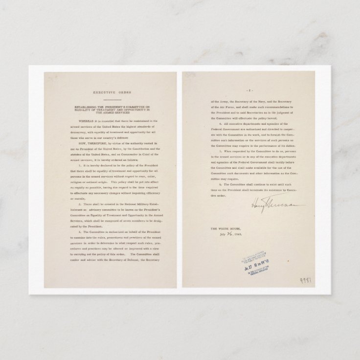 Executive Order 9981 Desegregation of Armed Forces Postcard | Zazzle