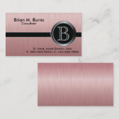 Executive Ruby Brush Steel Monogram Business Card | Zazzle