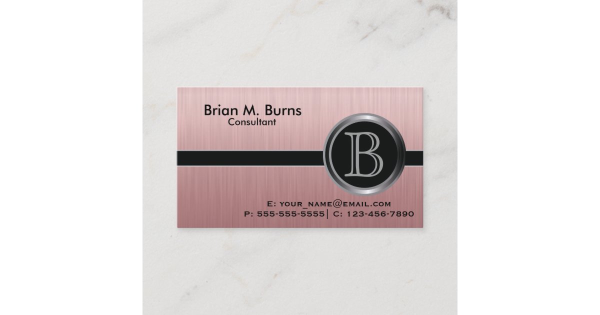 Executive Ruby Brush Steel Monogram Business Card | Zazzle
