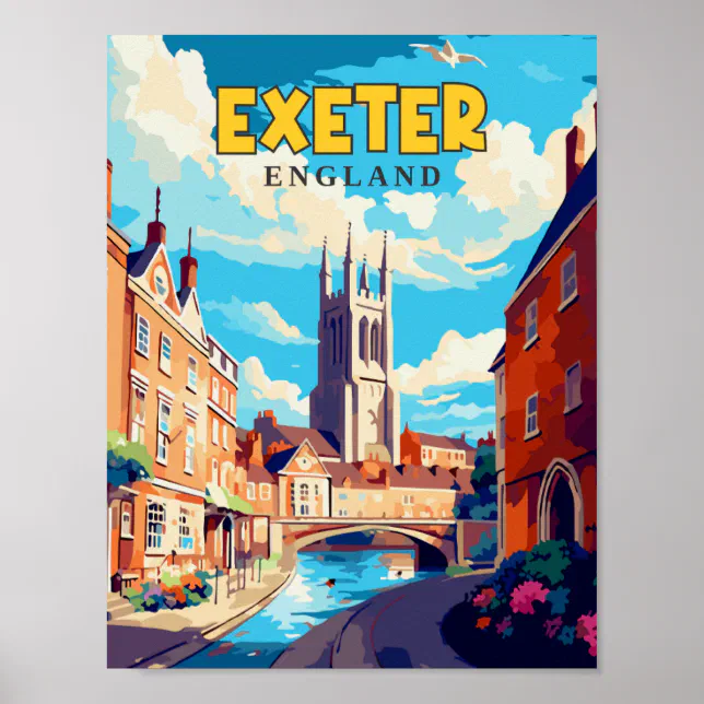 Exeter England vintage travel illustration Poster | Zazzle