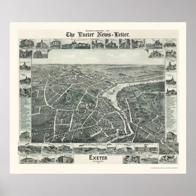 Exeter, NH Panoramic Map - 1896 Poster | Zazzle