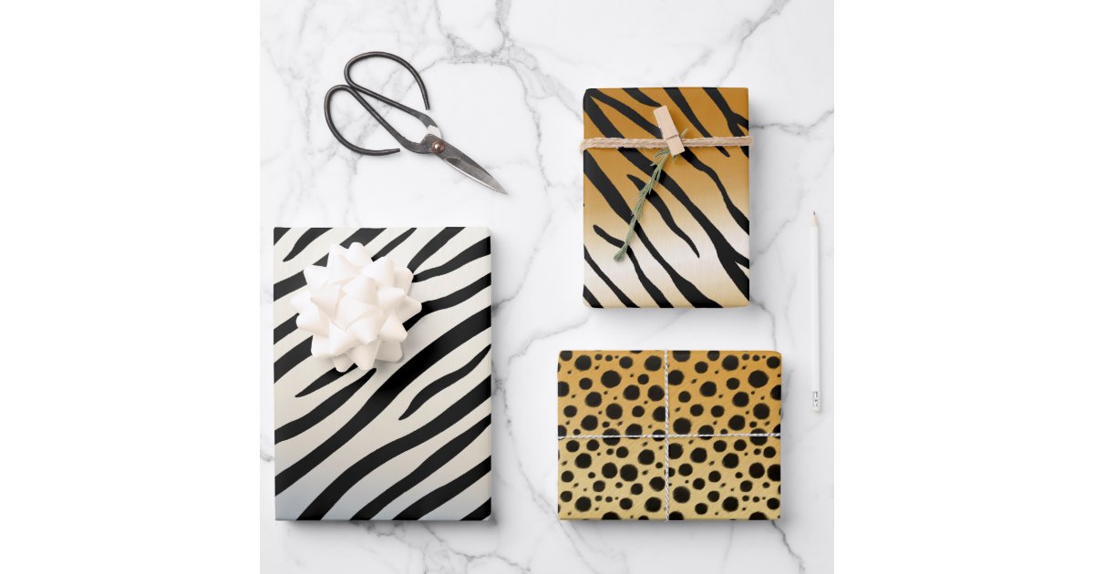 Exotic Animal Print Collection Zebra Tiger Cheetah Wrapping Paper ...