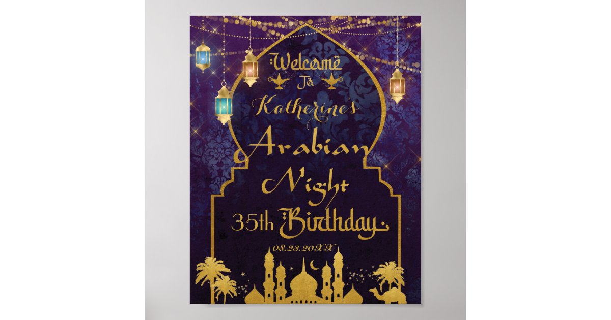 Exotic Arabian Nights Lamp Birthday Party Welcome Poster | Zazzle
