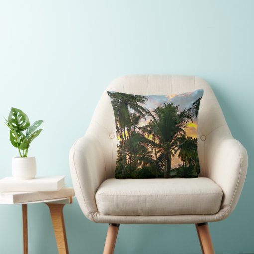 Exotic Beach Palm Trees Throw Pillow | Zazzle