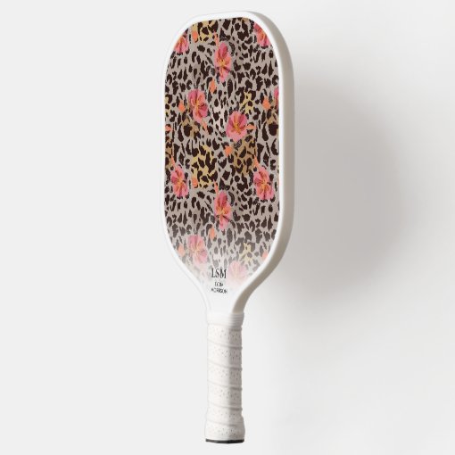 Exotic Cheetah Hibiscus Floral Pattern Custom Text Pickleball Paddle ...