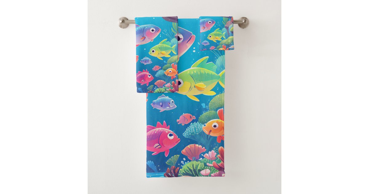 Exotic Fish in Deep Blue Ocean: Sea Life Bath Towel Set | Zazzle