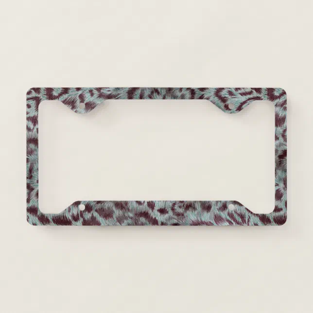 Exotic Furry Leopard Spots Dusty Blue Aubergine License Plate Frame ...