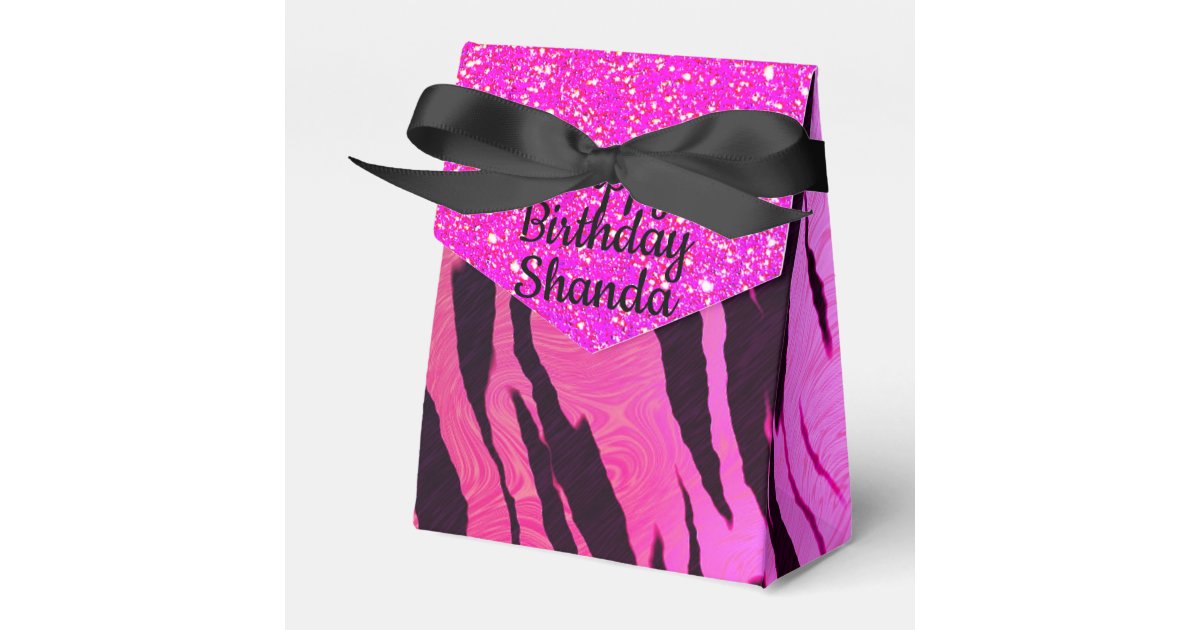 Exotic Glam Hot Pink Tiger Print Personalized Favor Boxes | Zazzle
