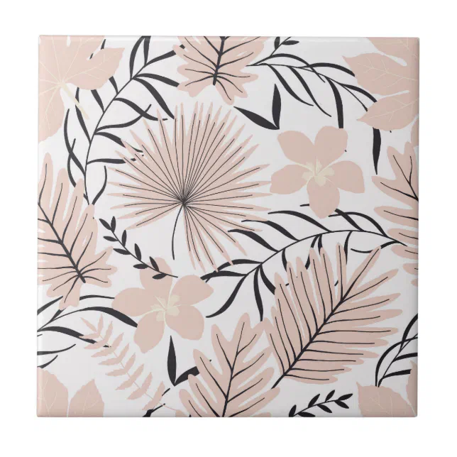 Exotic Pink Floral Foliage Seamless Pattern Ceramic Tile | Zazzle