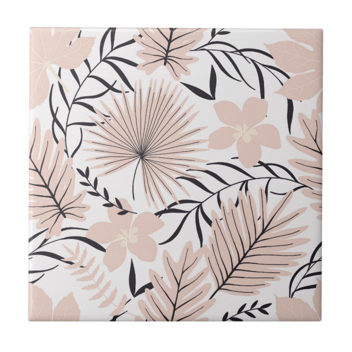 Exotic Pink Floral Foliage Seamless Pattern Ceramic Tile | Zazzle.com