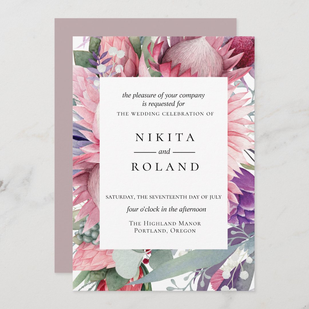 Exotic Protea Floral Wedding Invitation | Zazzle