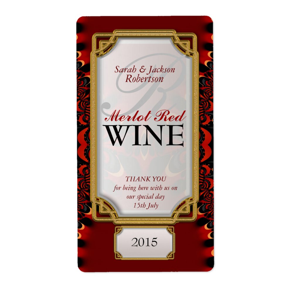 Exotic Red Black Lace Custom Wine Bottle Labels - Snuggle Hamster Designs