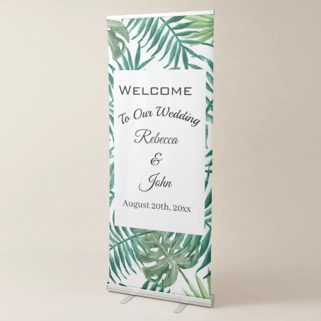 Exotic Tropical Palm Leaves Wedding Welcome Retractable Banner | Zazzle